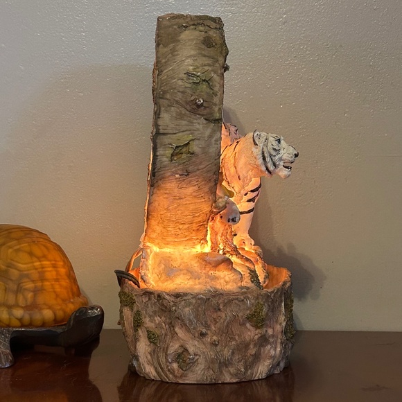 Accents | White Tiger Couple Resin Statue Waterfall Lights Up Lamp ...